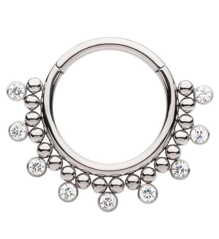 Beaded Septennial Clear CZ Hinged Segment Ring | UrbanBodyJewelry.com