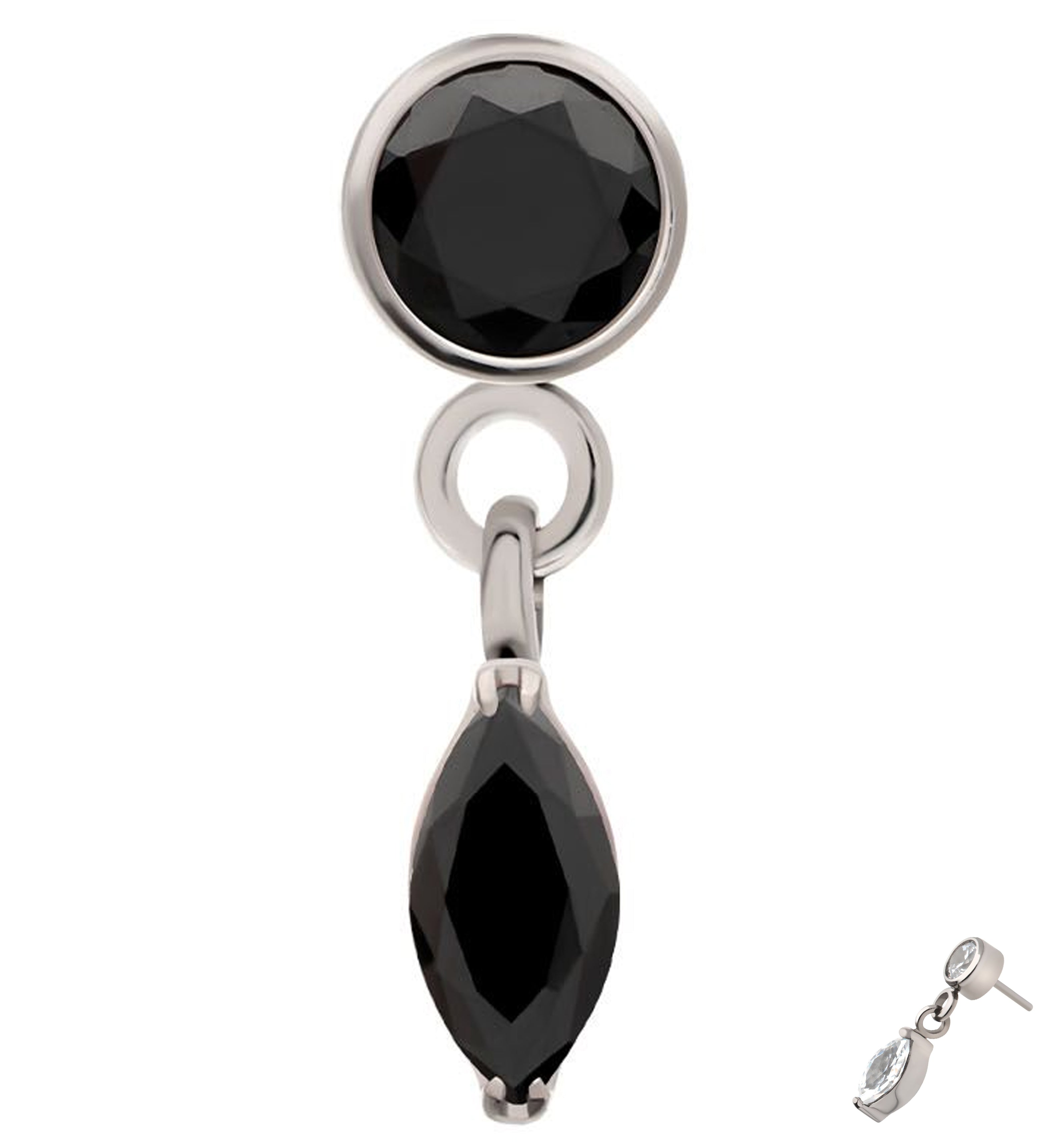 Bezel Black CZ Marquise Dangle Titanium Threadless Top | UrbanBodyJewelry.com