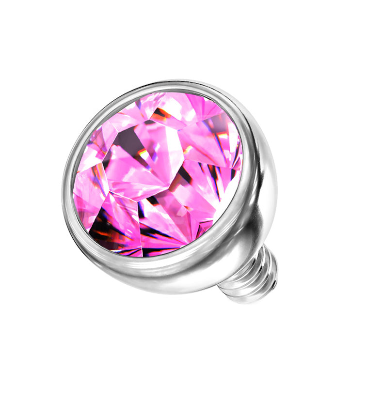 Bezel Pink CZ Stainless Steel Internally Threaded Top ...