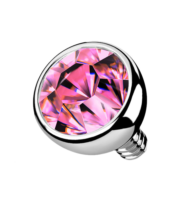 Bezel Pink CZ Titanium Internally Threaded Top | UrbanBodyJewelry.com