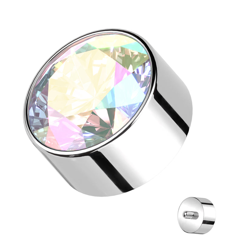 Bezel Rainbow Aurora CZ Internally Threaded Top | UrbanBodyJewelry.com