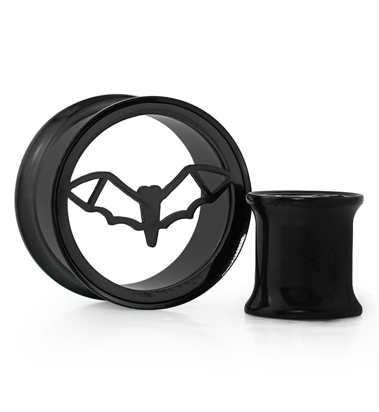 Black PVD Bat Sign Stainless Steel Double Flare Tunnel Plugs (2G - 5/8")
