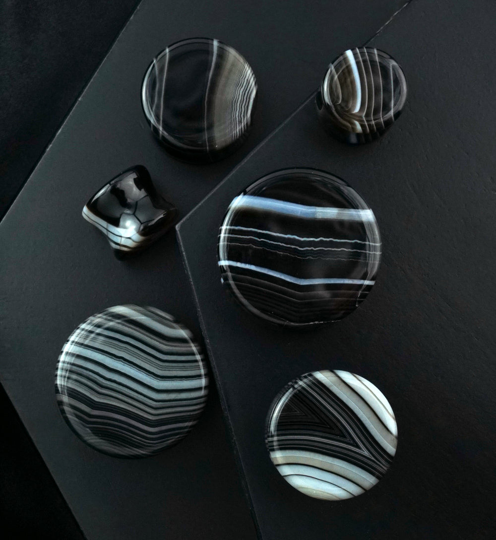 Black Line Agate Stone Plugs (8 Gauge - 1 & 1/4")