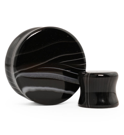 Black Line Agate Stone Plugs (8 Gauge - 1 & 1/4")