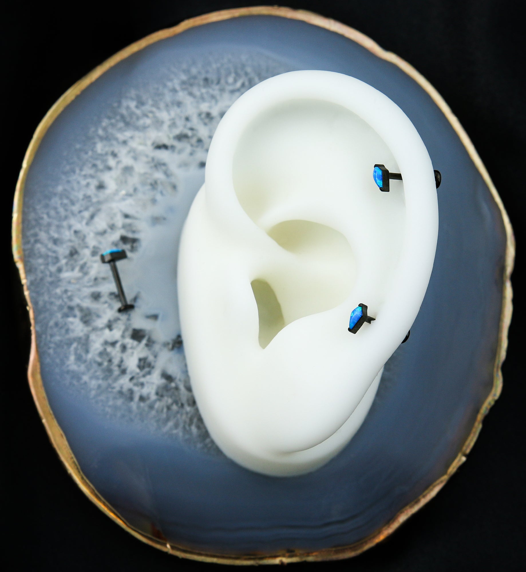 Black PVD Abyss Blue Opalite Titanium Threadless Labret ...