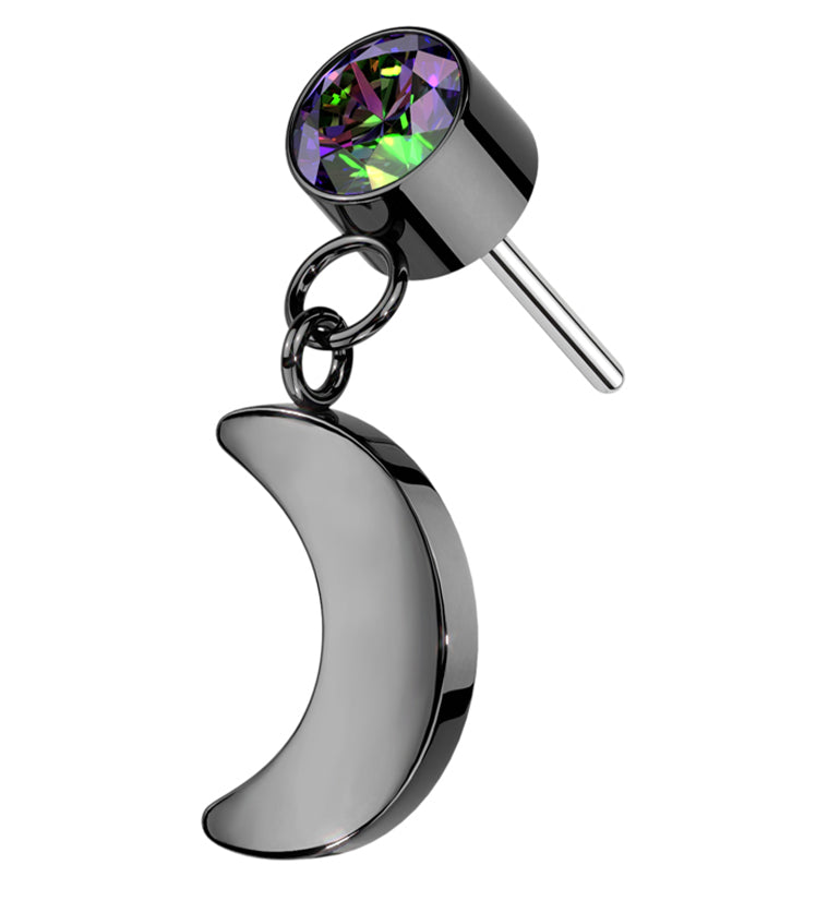 Black PVD Black Aurora CZ Dangle Crescent Moon Titanium Threadless Top | UrbanBodyJewelry.com