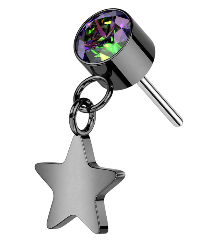 Black PVD Black Aurora CZ Dangle Star Titanium Threadless Top | UrbanBodyJewelry.com