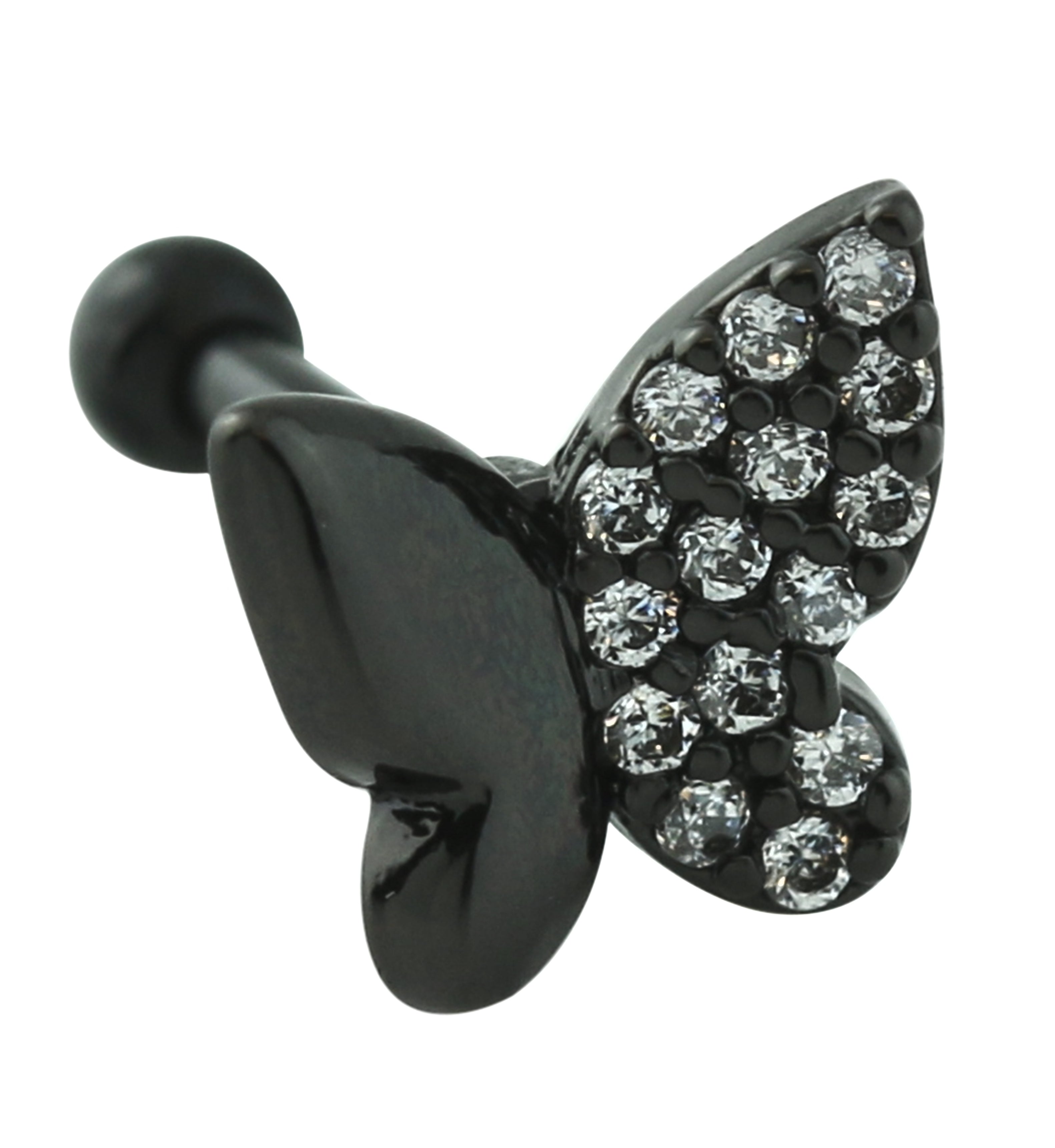 Black PVD Butterfly Half Pave Clear CZ Cartilage Barbell ...