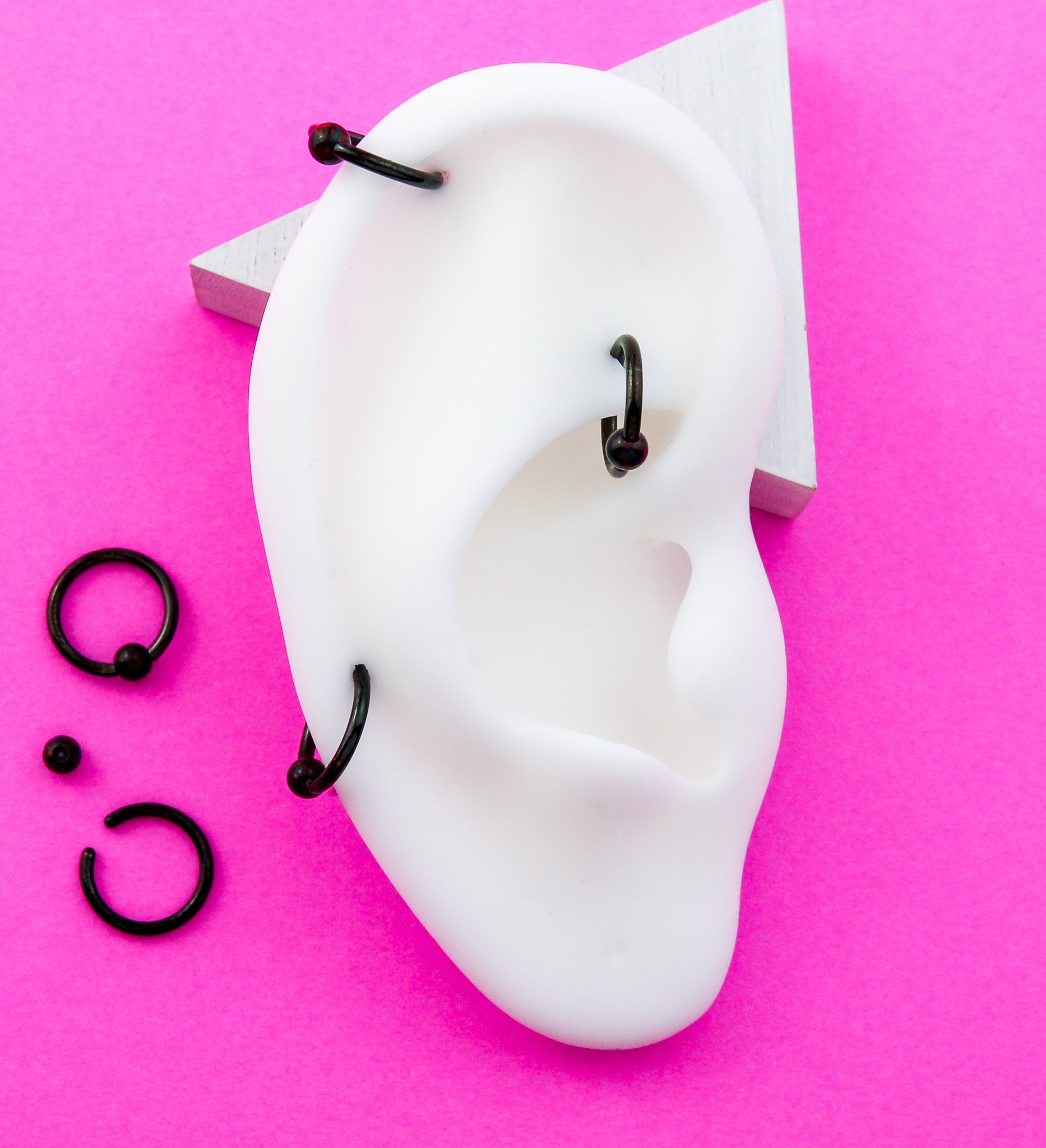 Black PVD Captive Rings With Black Opalite Bead | UrbanBodyJewelry.com