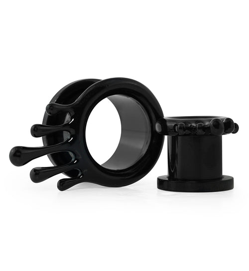 Black PVD Dripping Stainless Steel Screw Back Tunnel Plugs (1/2" - 5/8")