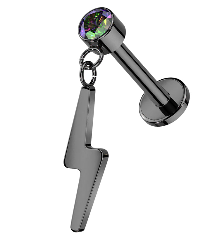 Black PVD Electric Bolt Dangle Black Aurora CZ Titanium Threadless Lab | UrbanBodyJewelry.com