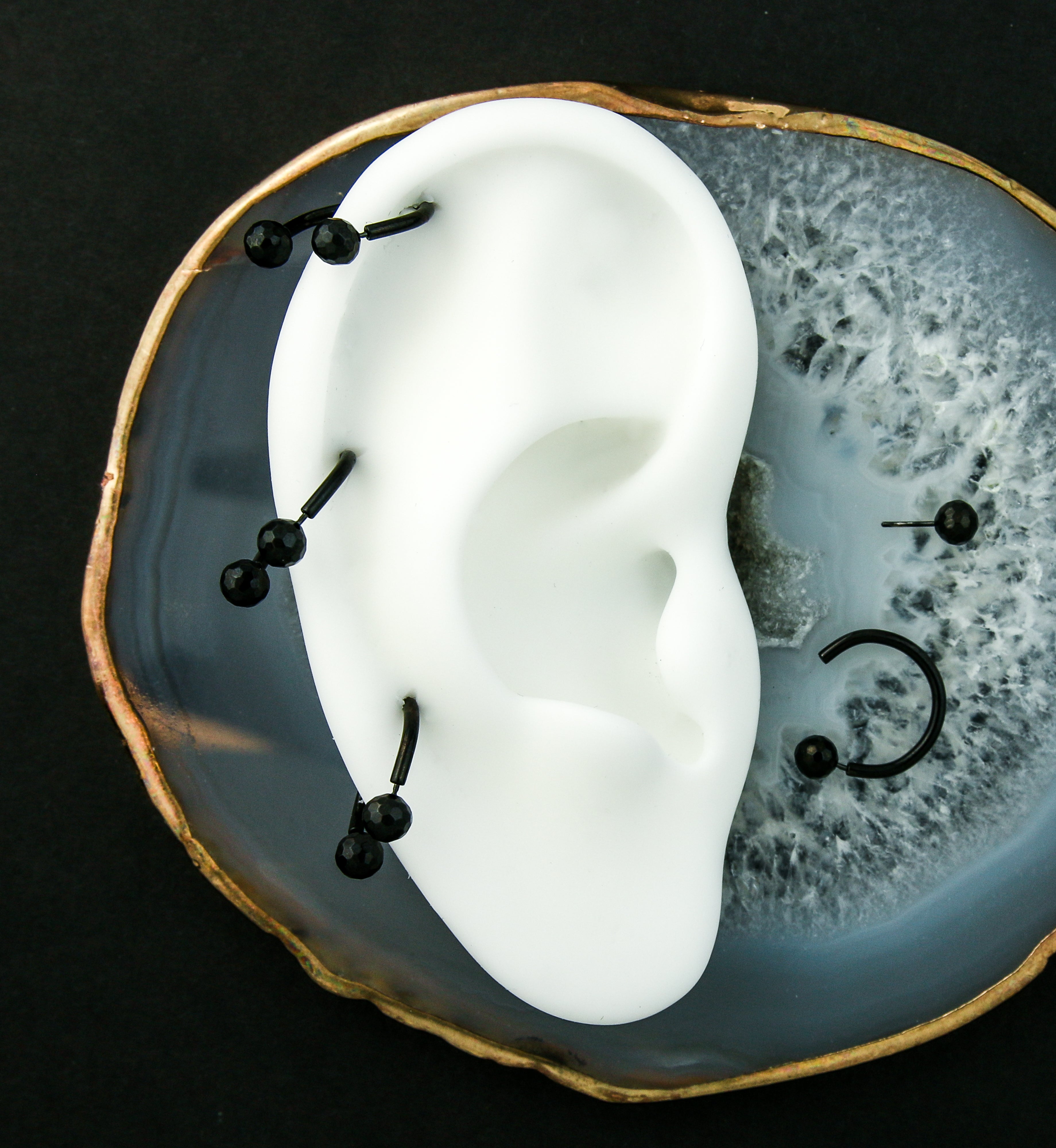 Black PVD Faceted Ball Threadless Titanium Circular Barbell | UrbanBodyJewelry.com