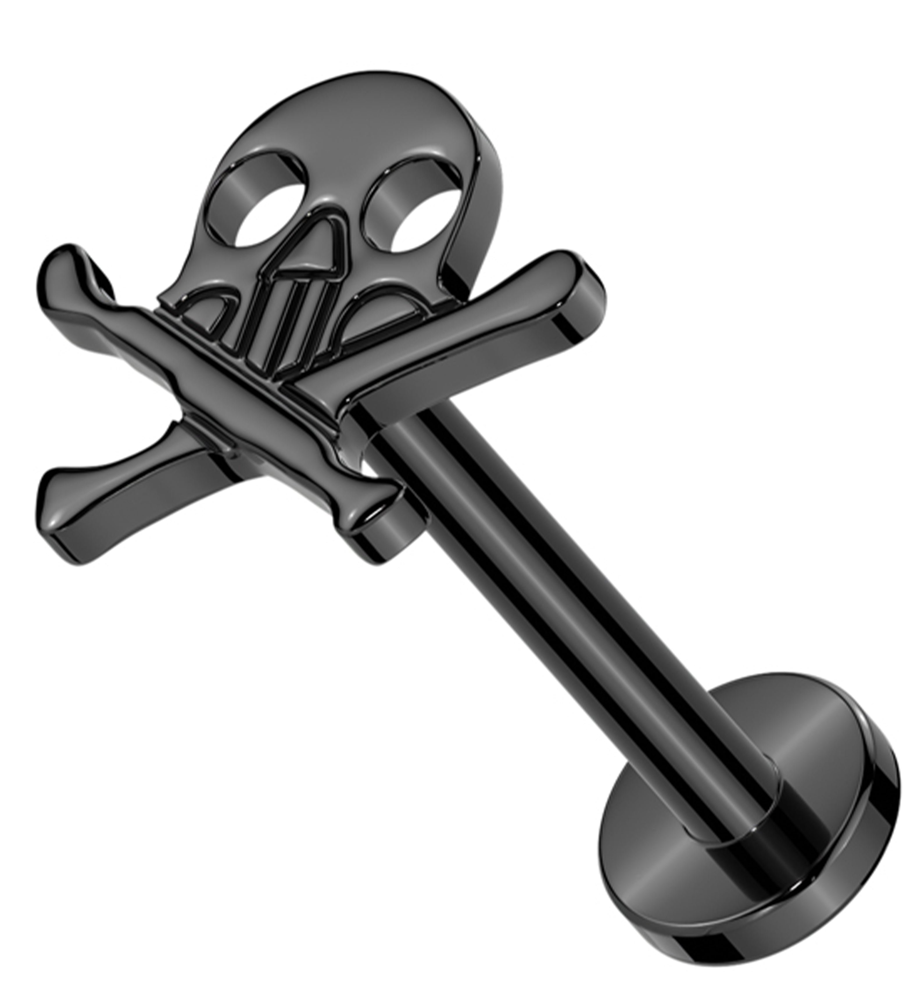 Black PVD Skull And Crossbones Titanium Threadless Labret ...