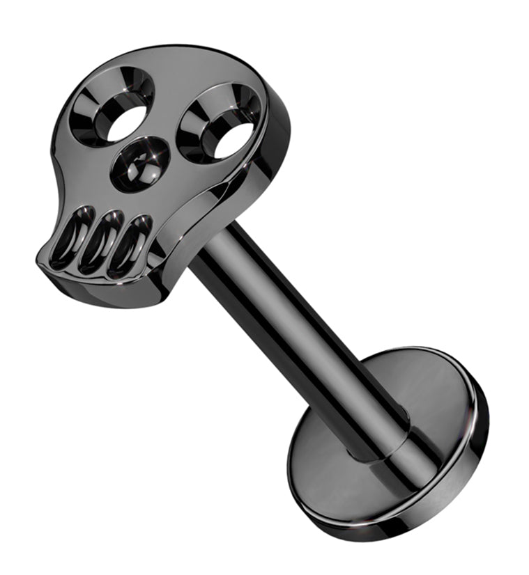 Black PVD Skull Face Internally Threaded Titanium Labret | UrbanBodyJewelry.com