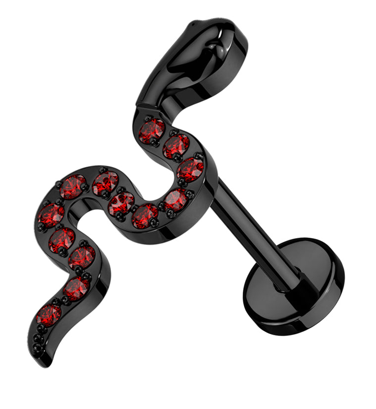 Black PVD Snake Red CZ Threadless Titanium Labret | UrbanBodyJewelry.com