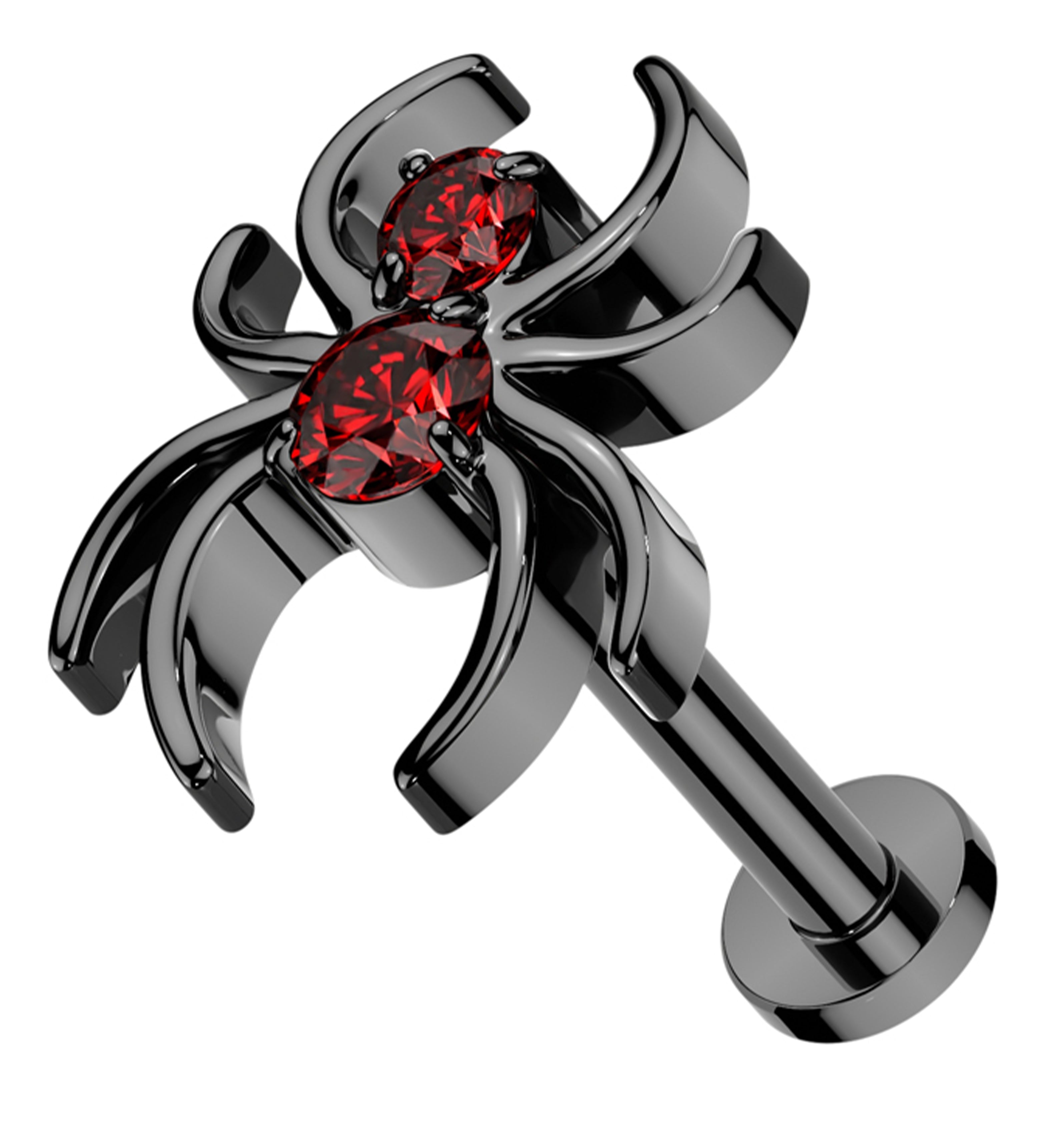 Black PVD Spider Red CZ Titanium Threadless Labret | UrbanBodyJewelry.com