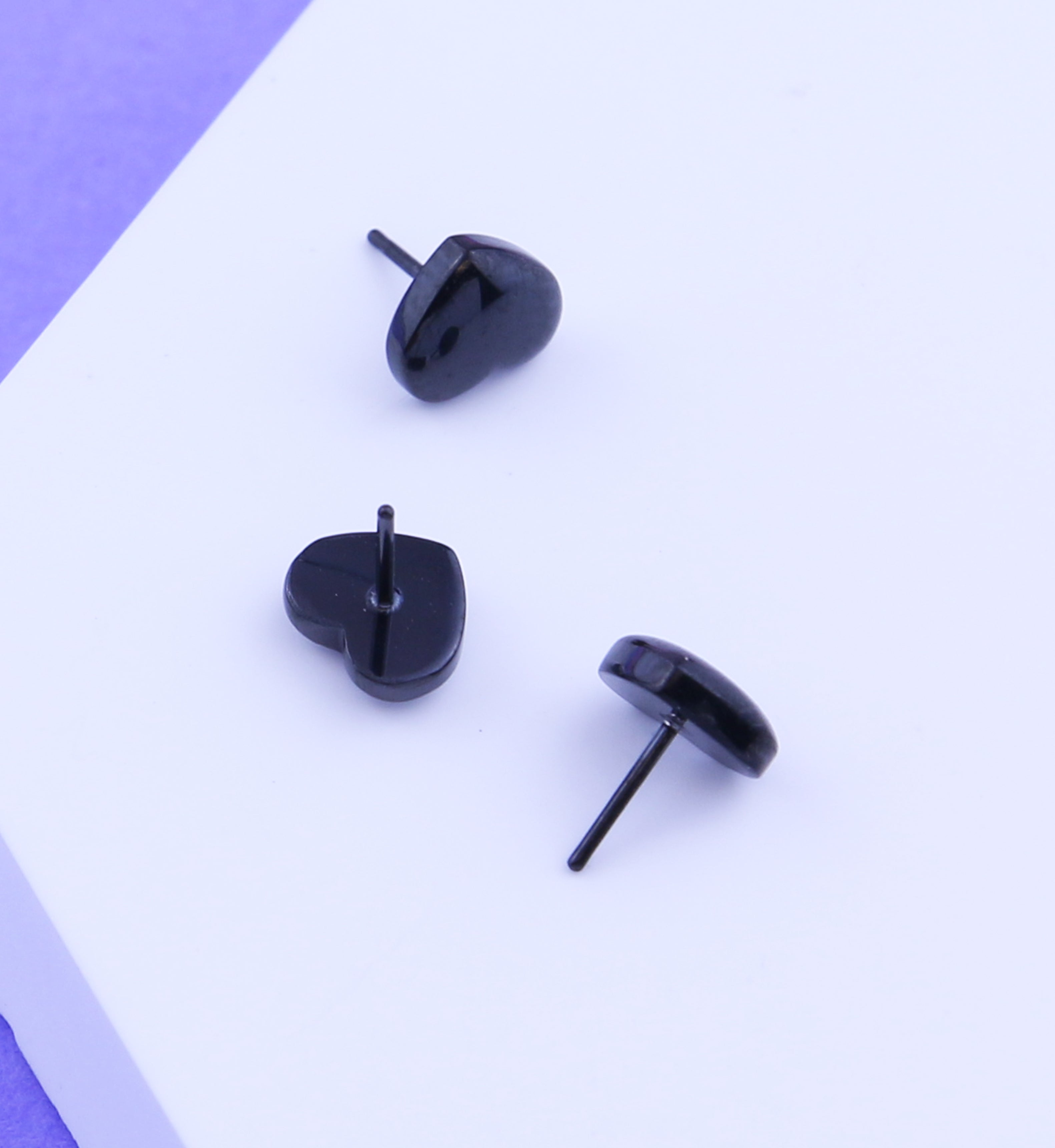 Black PVD Swollen Heart Titanium Threadless Top | UrbanBodyJewelry.com