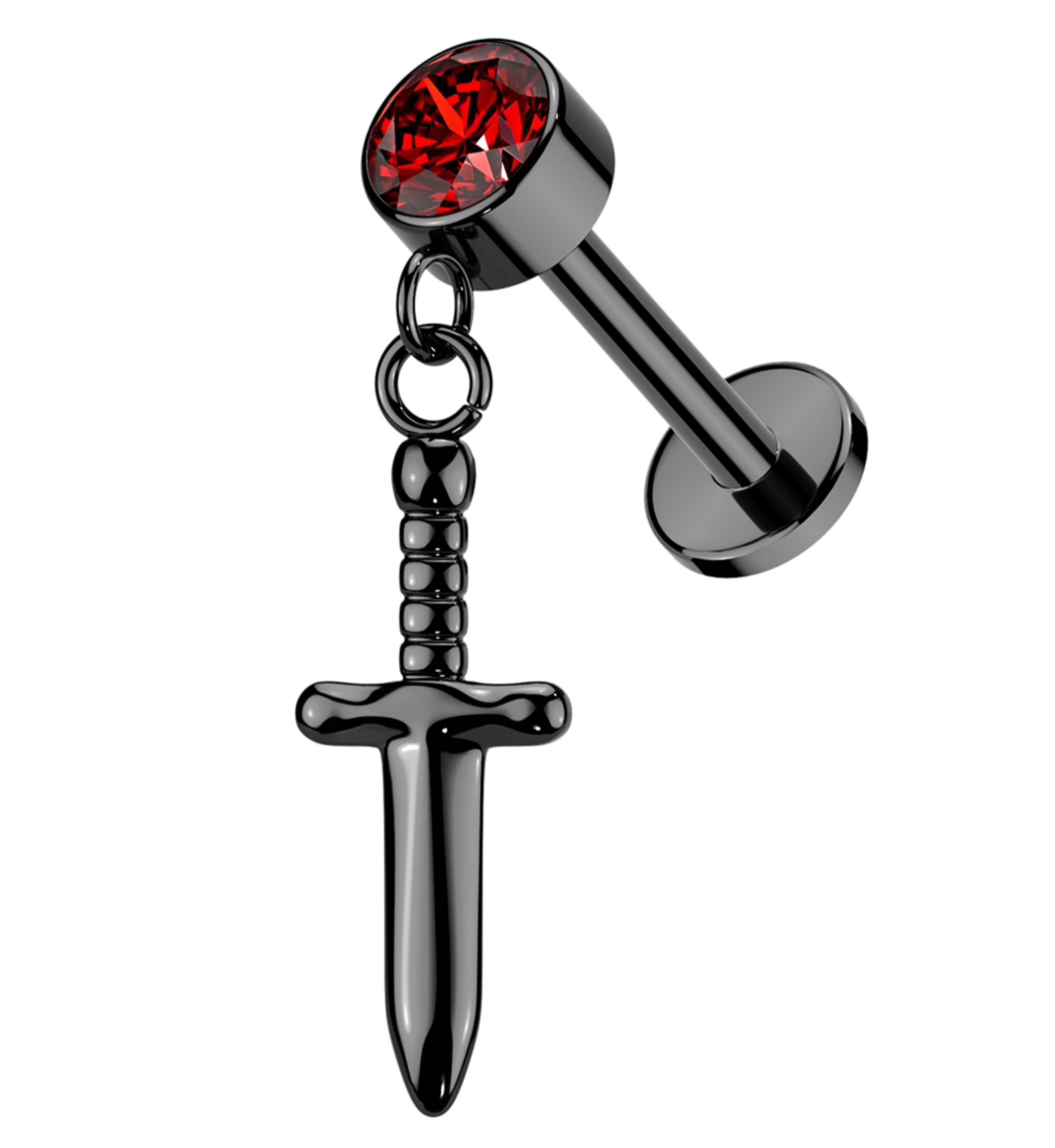 Black PVD Twisted Handle Dagger Dangle Internally Threaded Titanium La