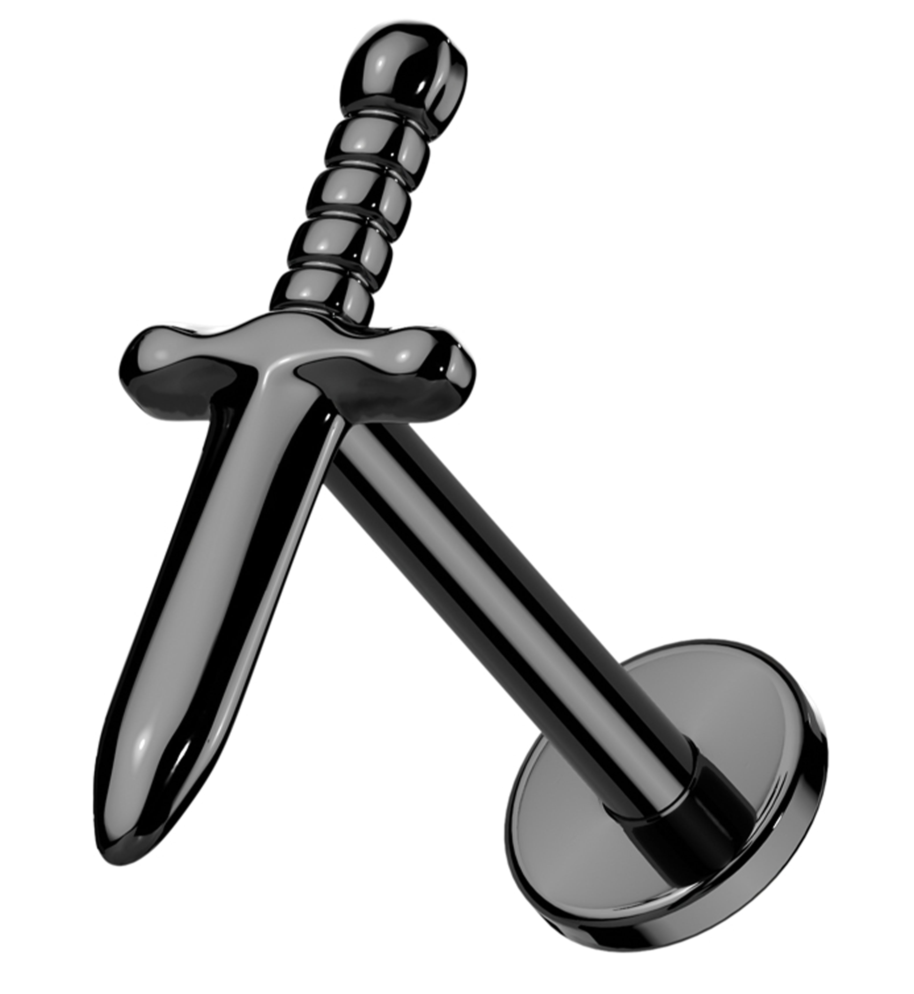 Black PVD Twisted Handle Dagger Internally Threaded Titanium Labret ...