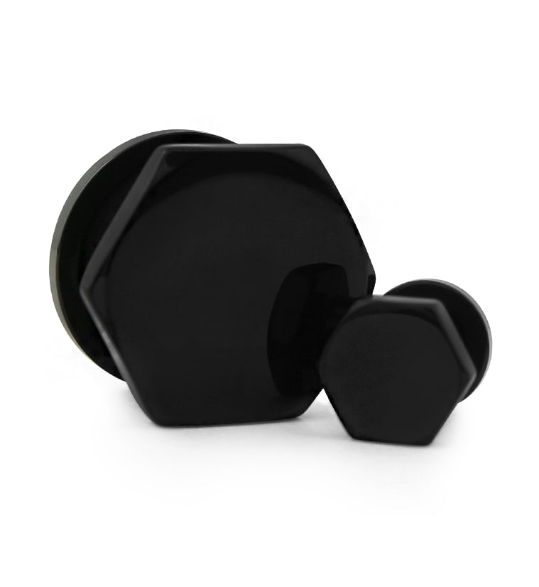 Black PVD Hexagon Single Flare Plugs | UrbanBodyJewelry.com