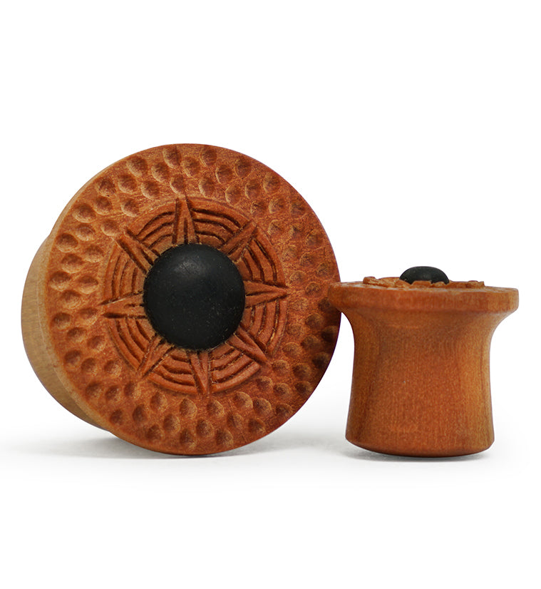 Black Sun Hammered Saba Wood Mayan Flare Plugs (00G - 2")