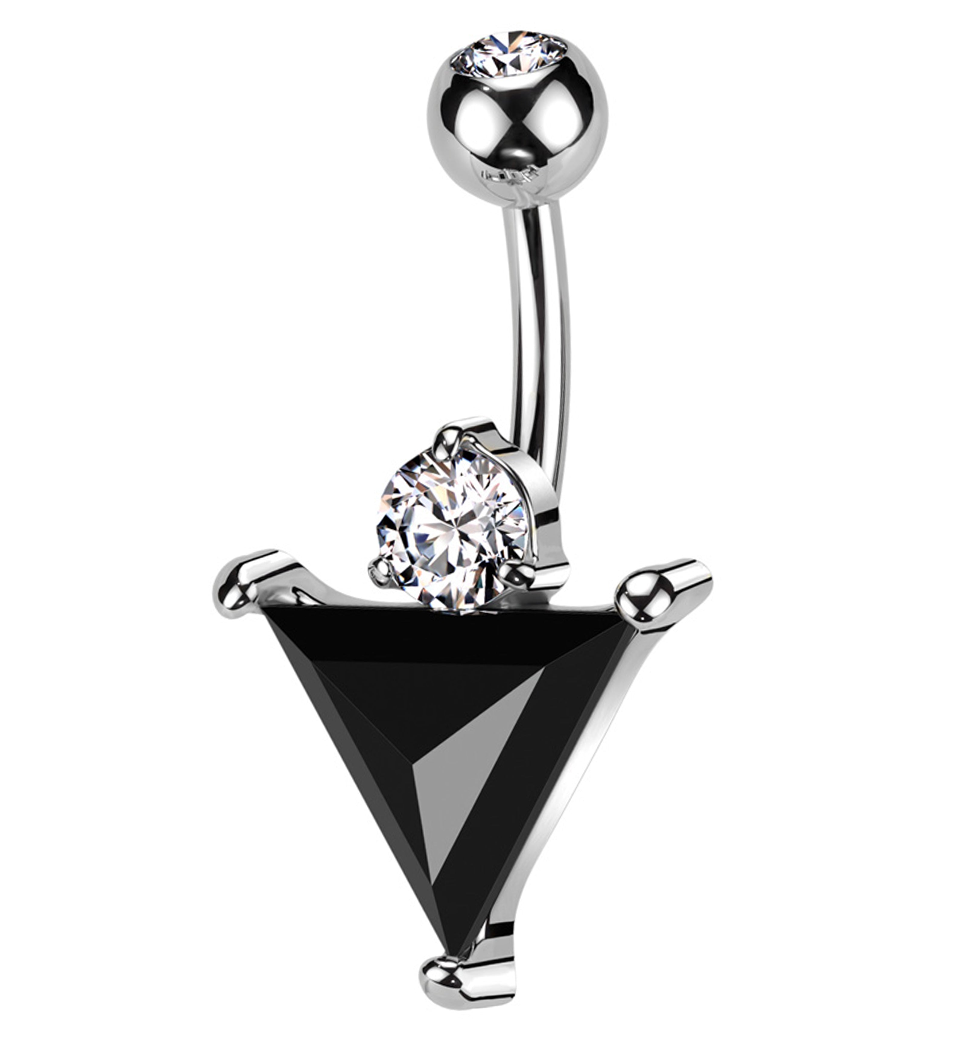 Black Triangle CZ Stainless Steel Belly Button Ring | UrbanBodyJewelry.com