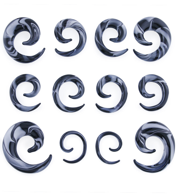 White & Black Swirl Glass Spirals (6 Gauge - 00 Gauge ...
