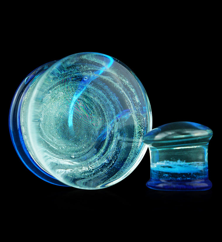 Blue Cosmos Glass Double Flare Plugs (2G - 1")