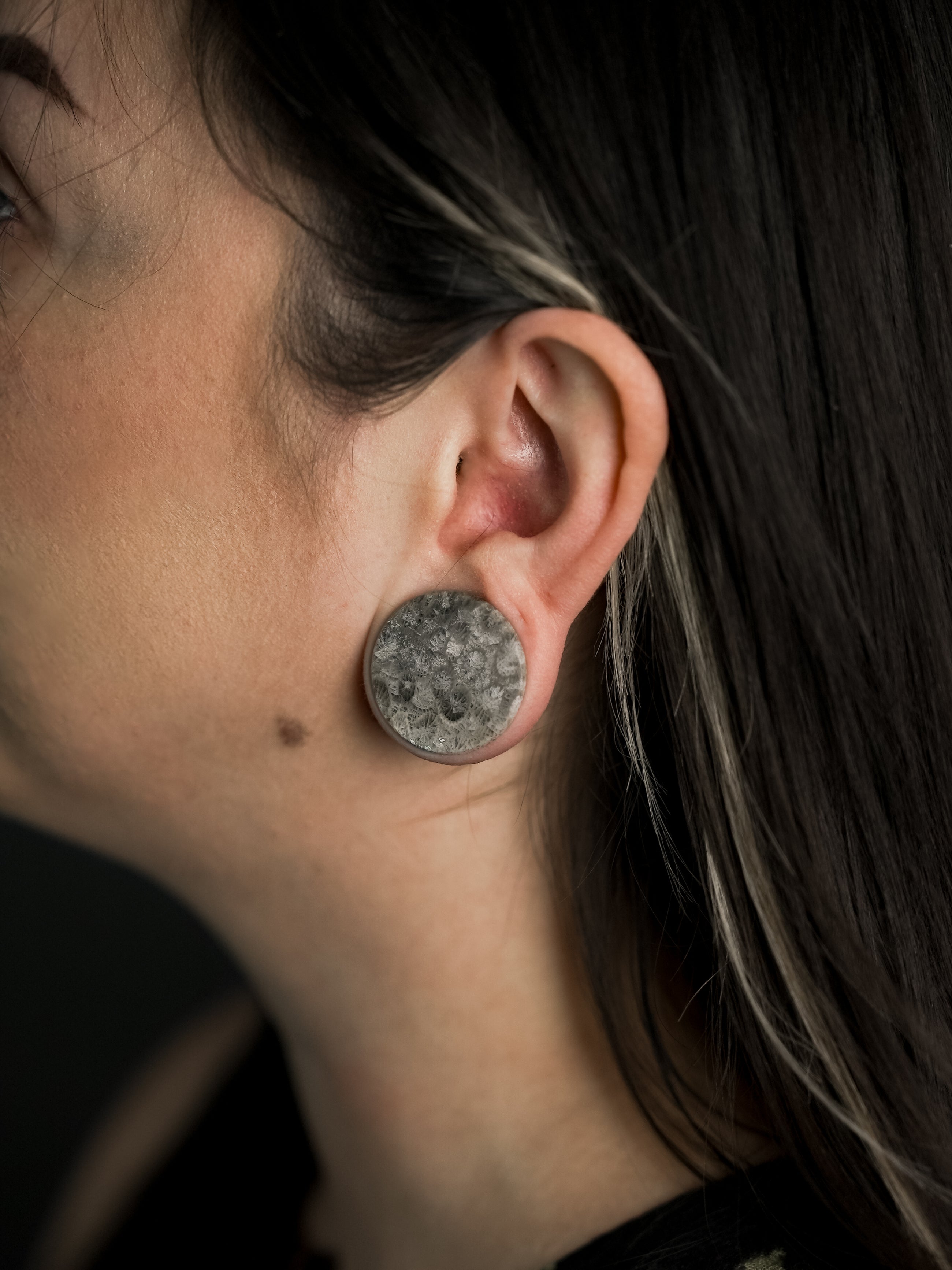 Blue Fossilized Coral Stone Plugs (0 Gauge - 2 Inch)