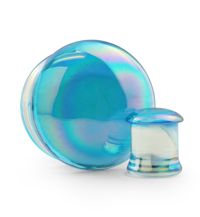 Blue Oil Splash Glass Plugs (12 Gauge - 28mm) | UrbanBodyJewelry.com