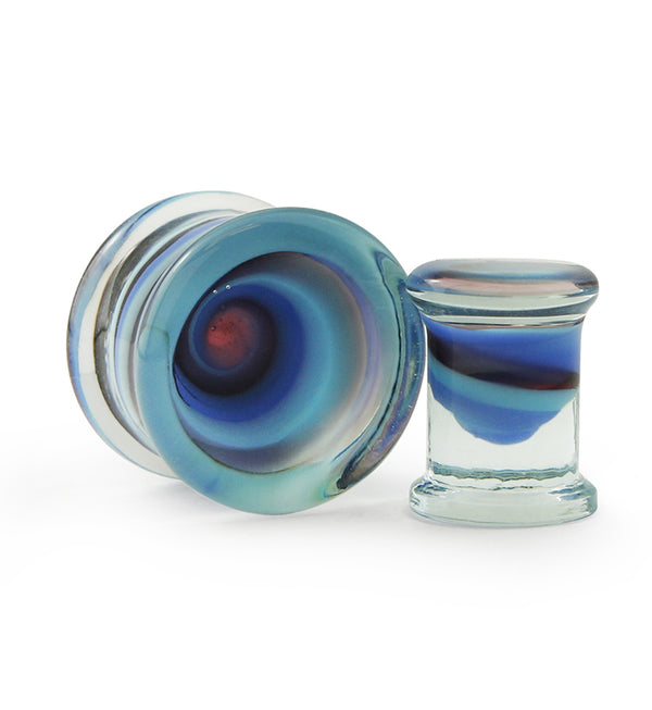 Blue Vortex Glass Plugs (2 Gauge - 3/4") | UrbanBodyJewelry.com