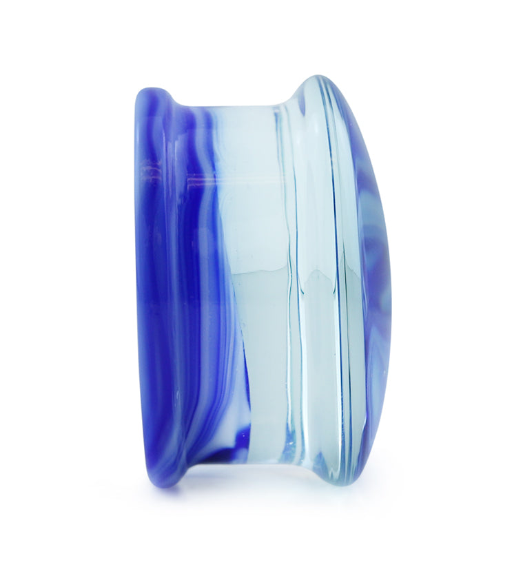 Blue/White Chroma Swirl Glass Double Flare Plugs | UrbanBodyJewelry.com