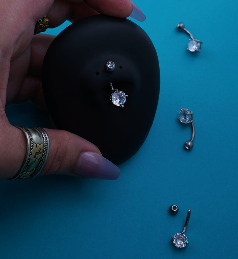 Prong Clear CZ Titanium Belly Button Ring | UrbanBodyJewelry.com
