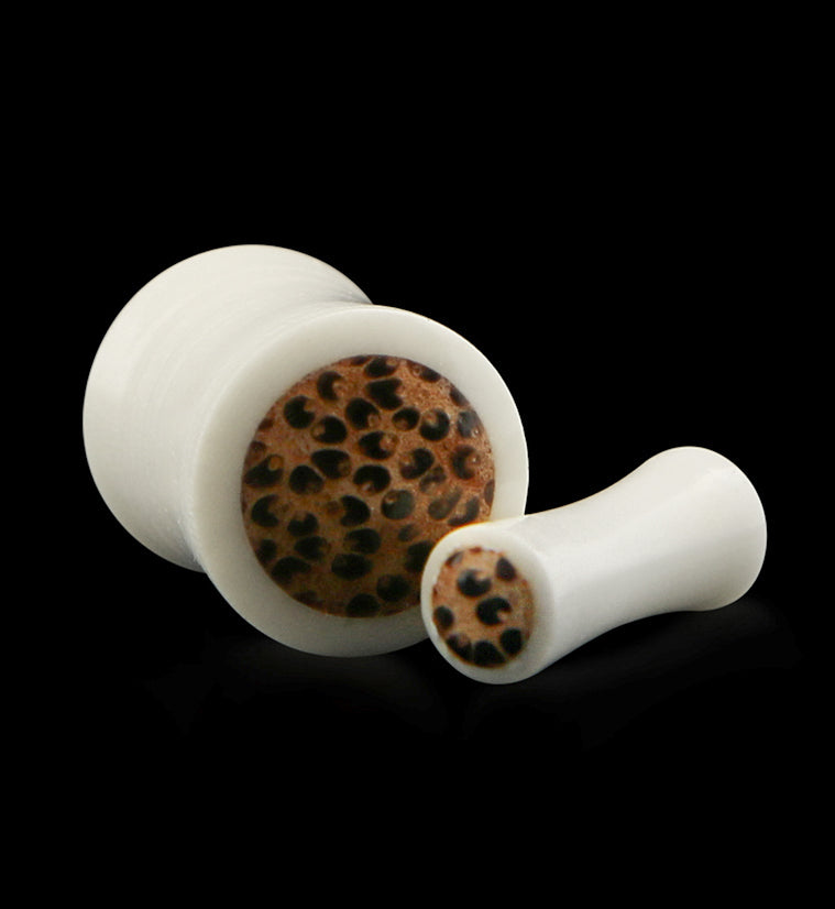 White Bone Plugs with Coconut Inlay | UrbanBodyJewelry.com