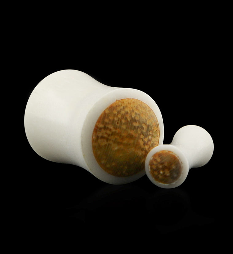 White Bone Plugs with Teak Wood Inlay | UrbanBodyJewelry.com