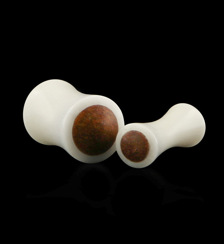 White Bone Plugs with Saba Wood Inlay (8G - 0G) | UrbanBodyJewelry.com
