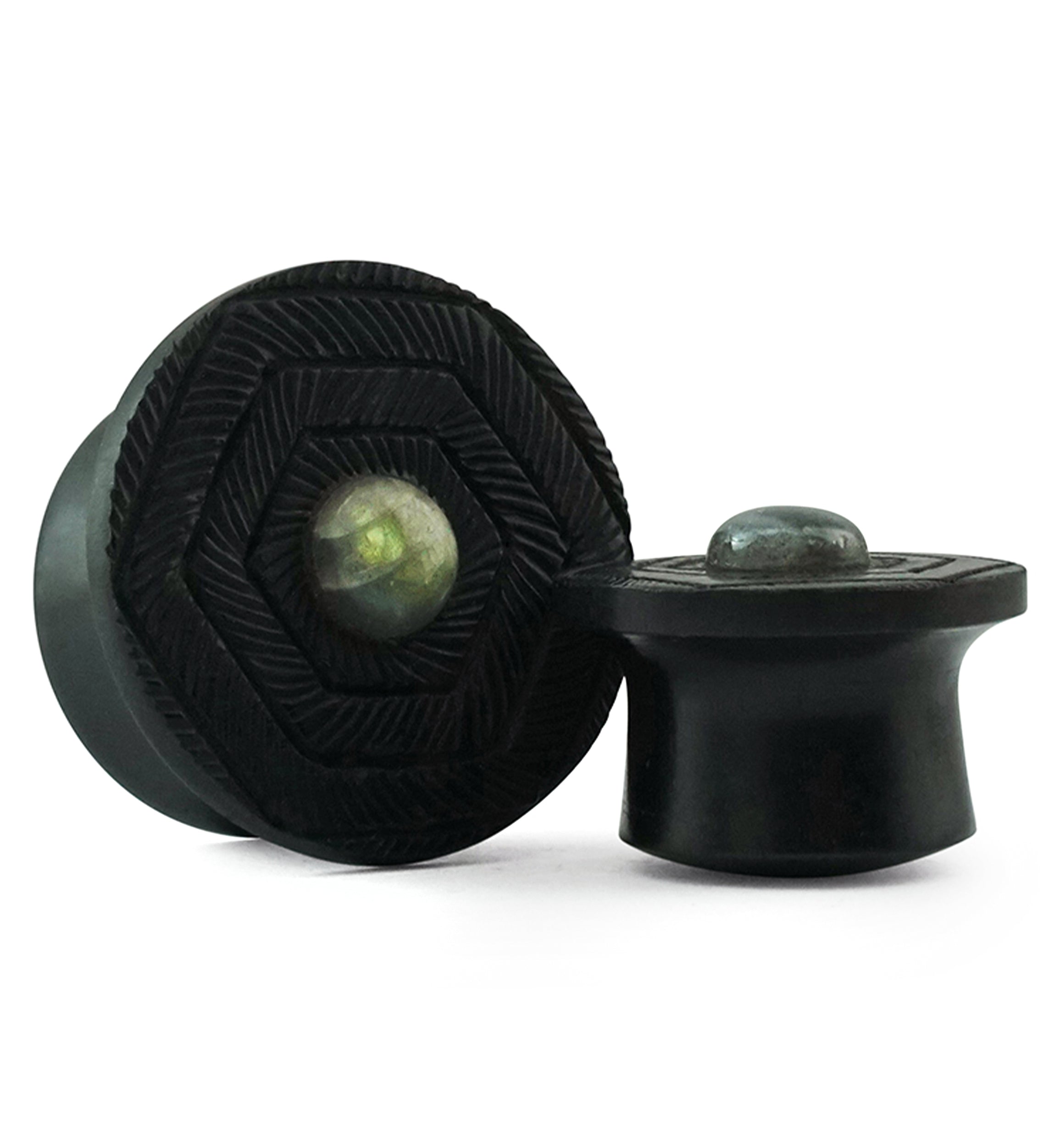 Boundary Geo Labradorite Stone Inlay Areng Wood Mayan Flare Plugs (3/4 ...