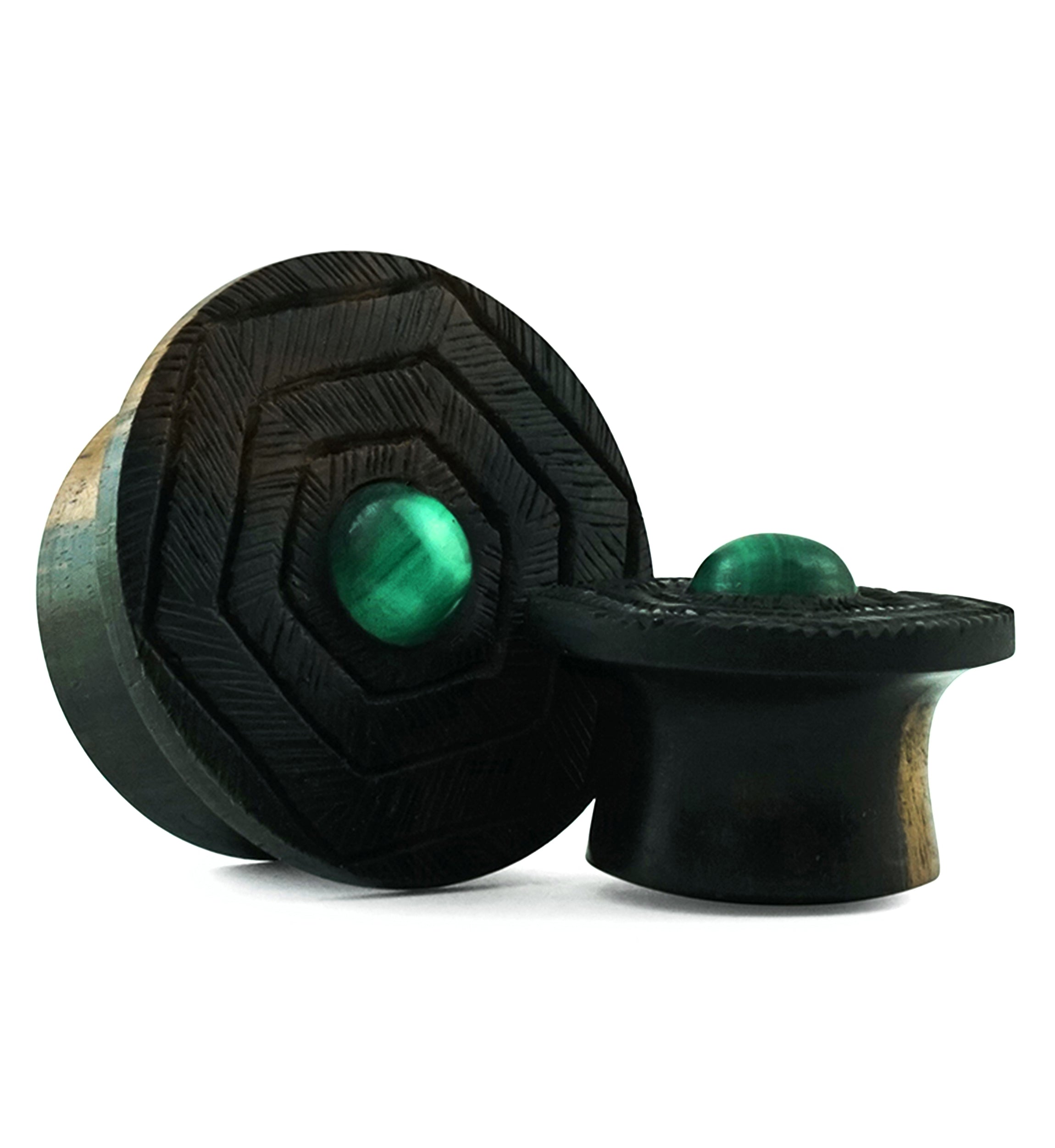 Boundary Geo Malachite Stone Inlay Areng Wood Mayan Flare Plugs (3/4 ...