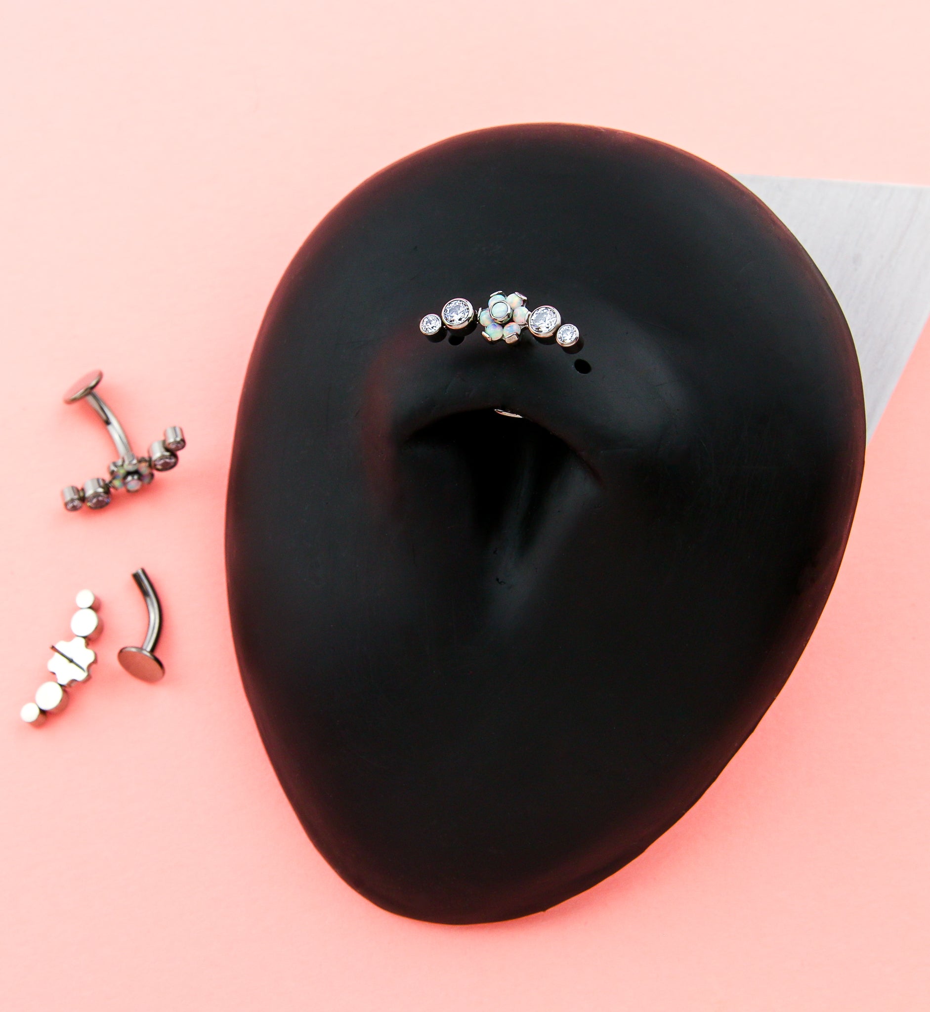 Centered Flower Arch White Opalite Titanium Threadless Floating Belly ...