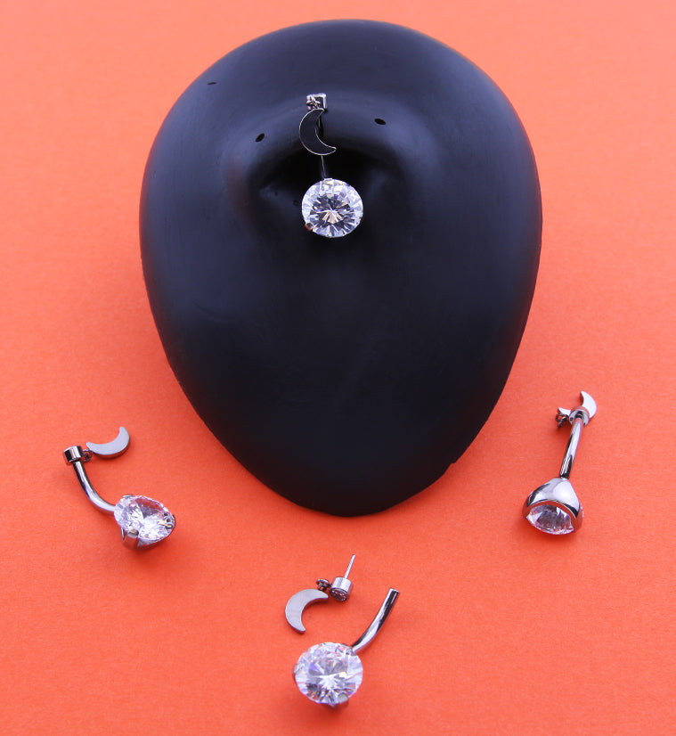 Clear CZ Dangle Half Moon Titanium Threadless Belly Button Ring ...