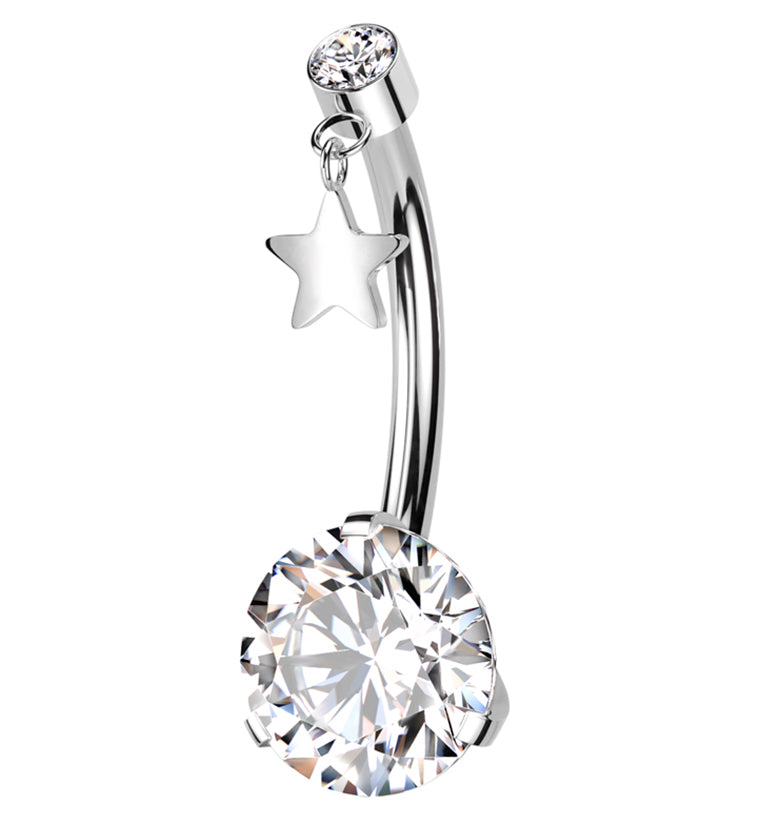 Clear CZ Dangle Star Titanium Threadless Belly Button Ring ...