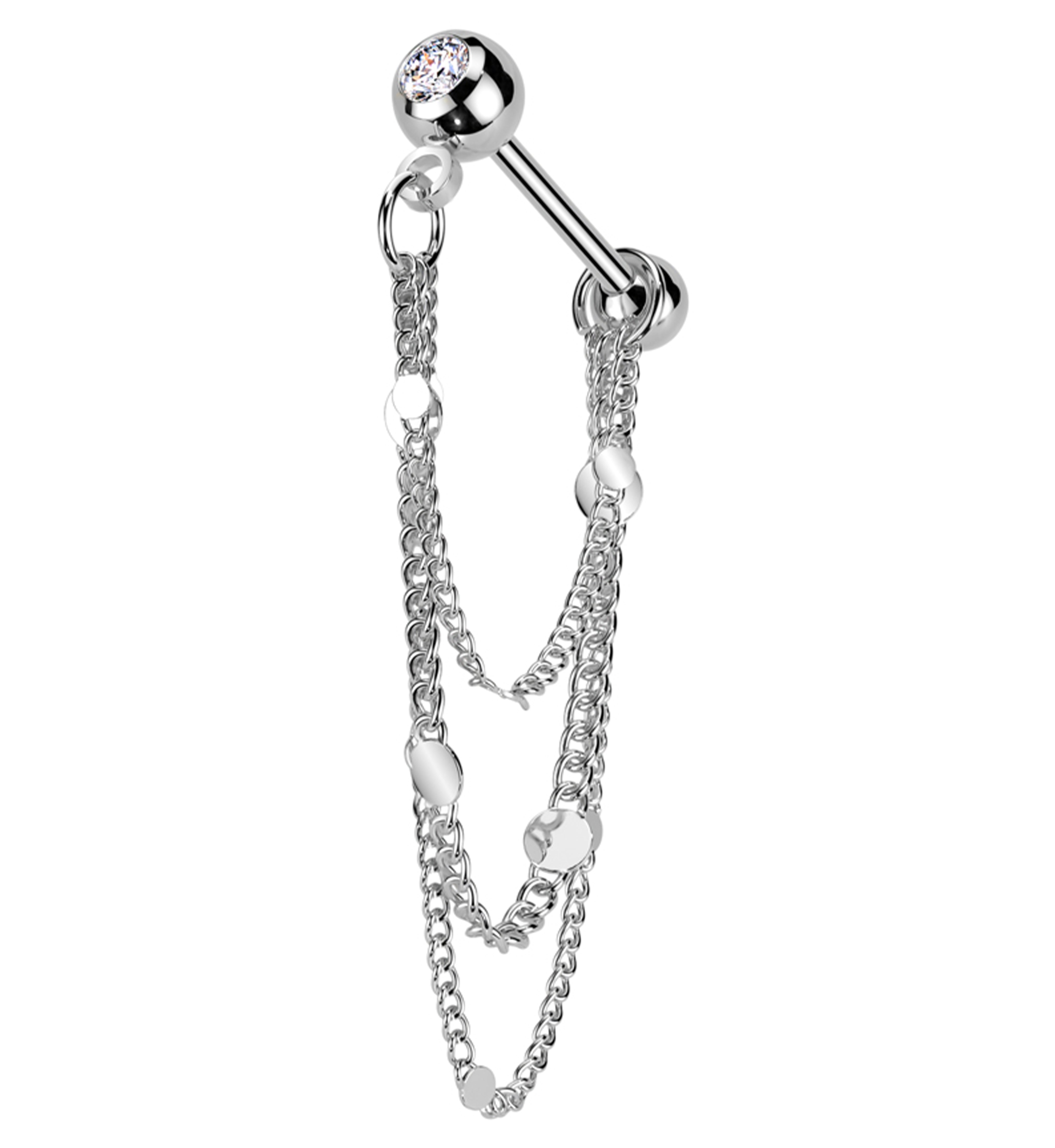 Clear CZ Stainless Steel Flat Disk Dangle Triple Chain ...
