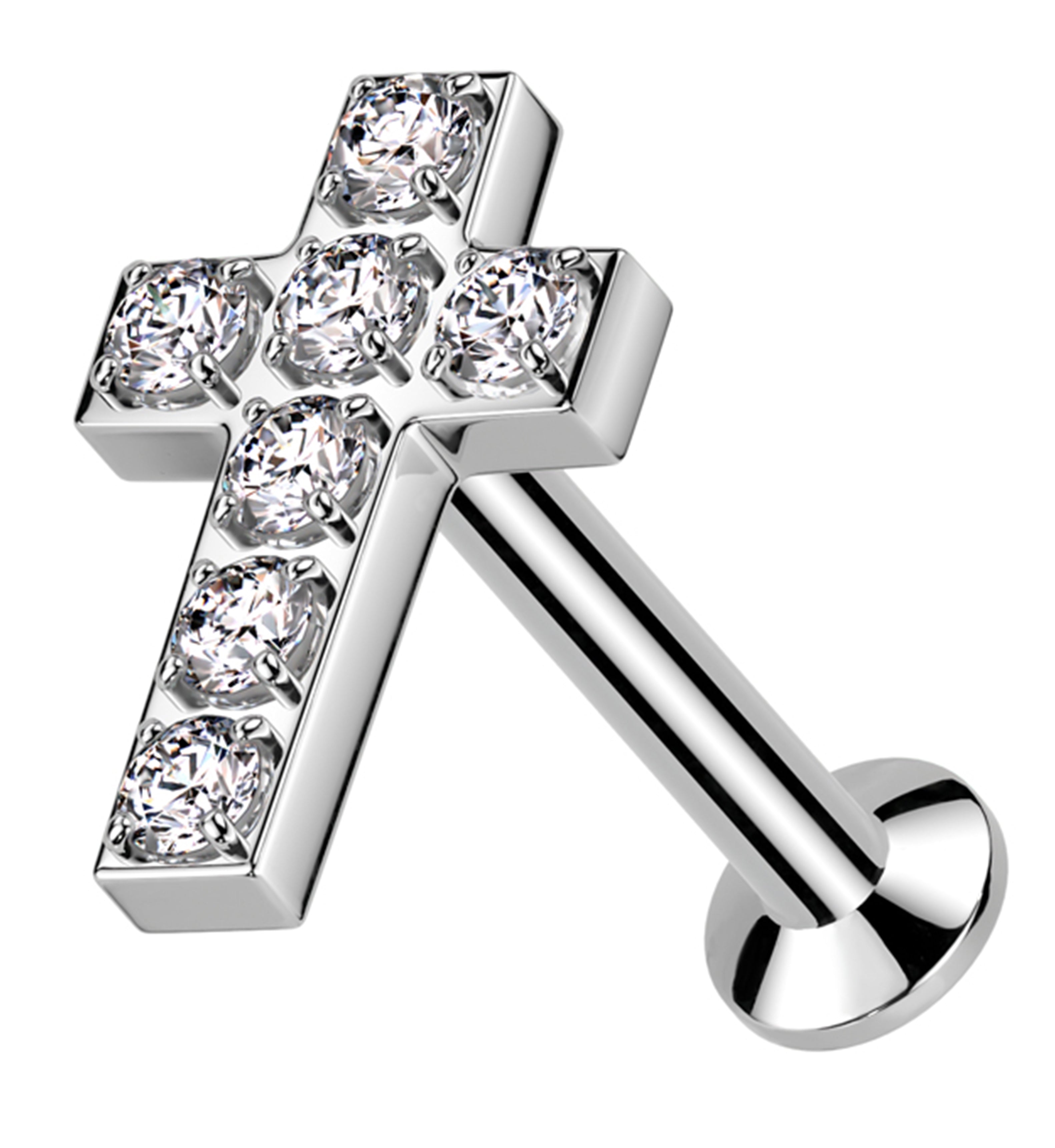 Cross Clear CZ Stainless Steel Convex Back Threadless Labret ...
