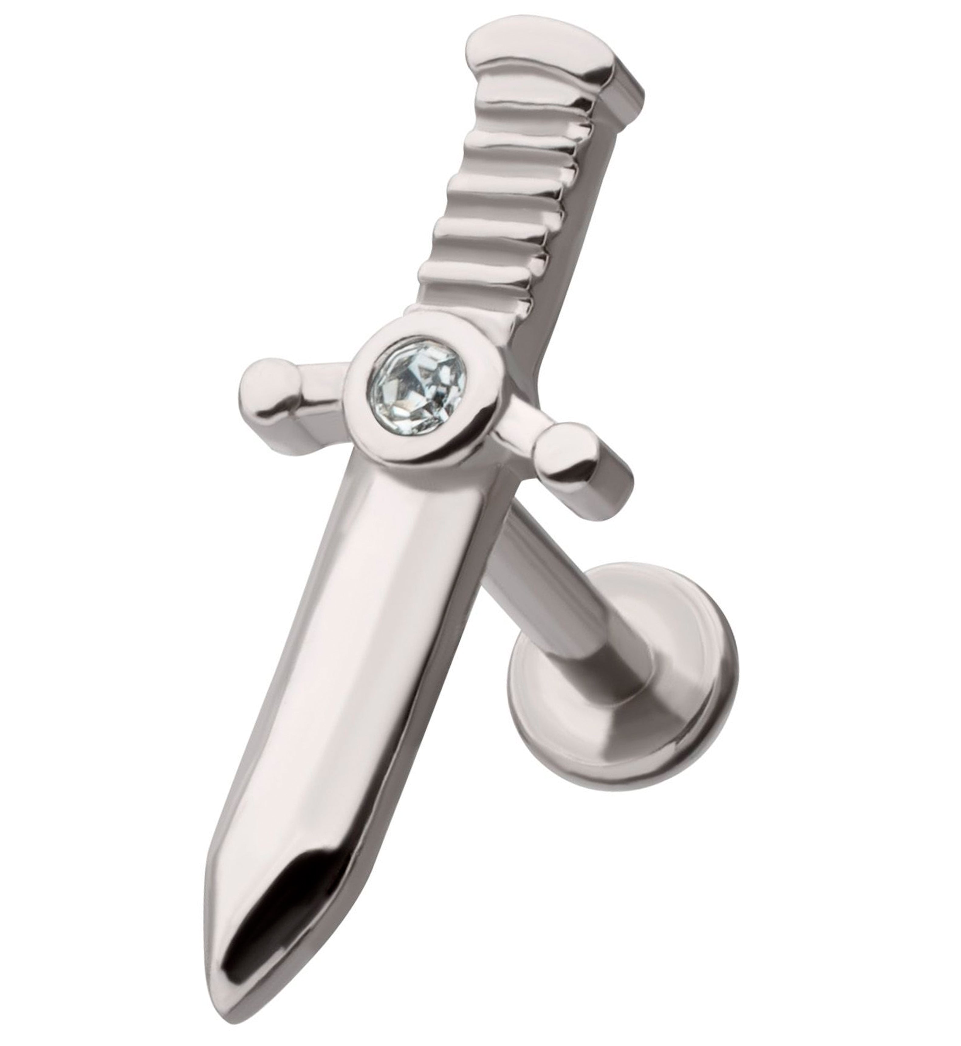Dagger Clear CZ Stainless Steel Internally Threaded Labret ...