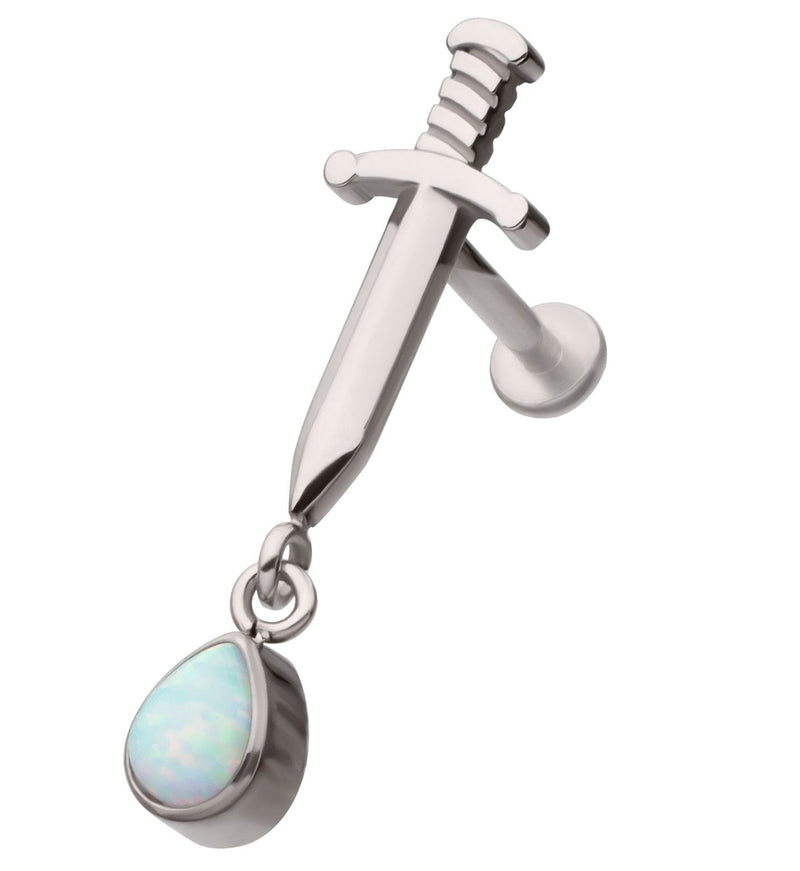 Dagger Dangle Teardrop White Opalite Stainless Steel Internally Thread
