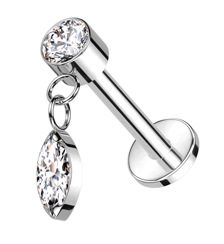 Dangle Marquise Clear CZ Internally Threaded Titanium Labret | UrbanBodyJewelry.com