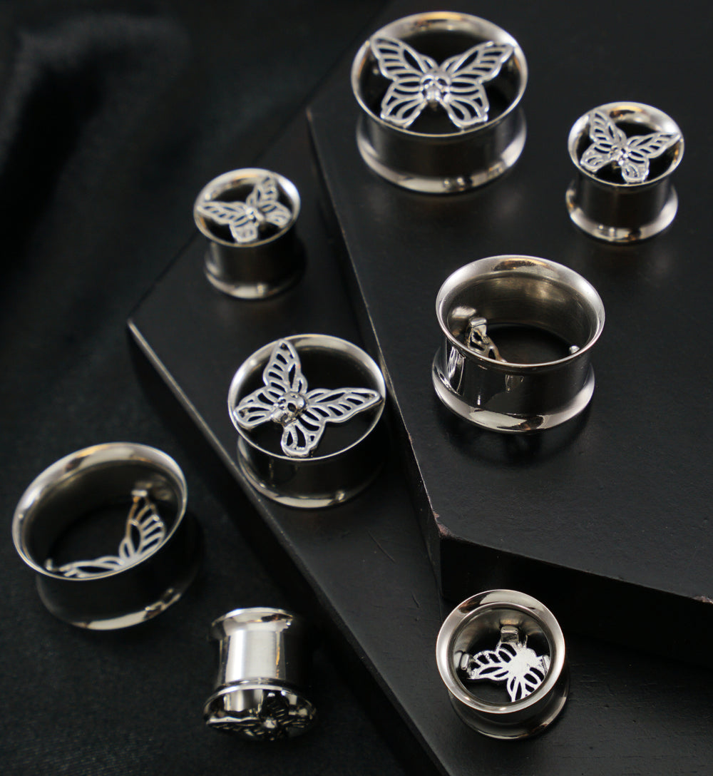 Death Moth Stainless Steel Double Flare Tunnel Plugs (7/16" - 3/4")
