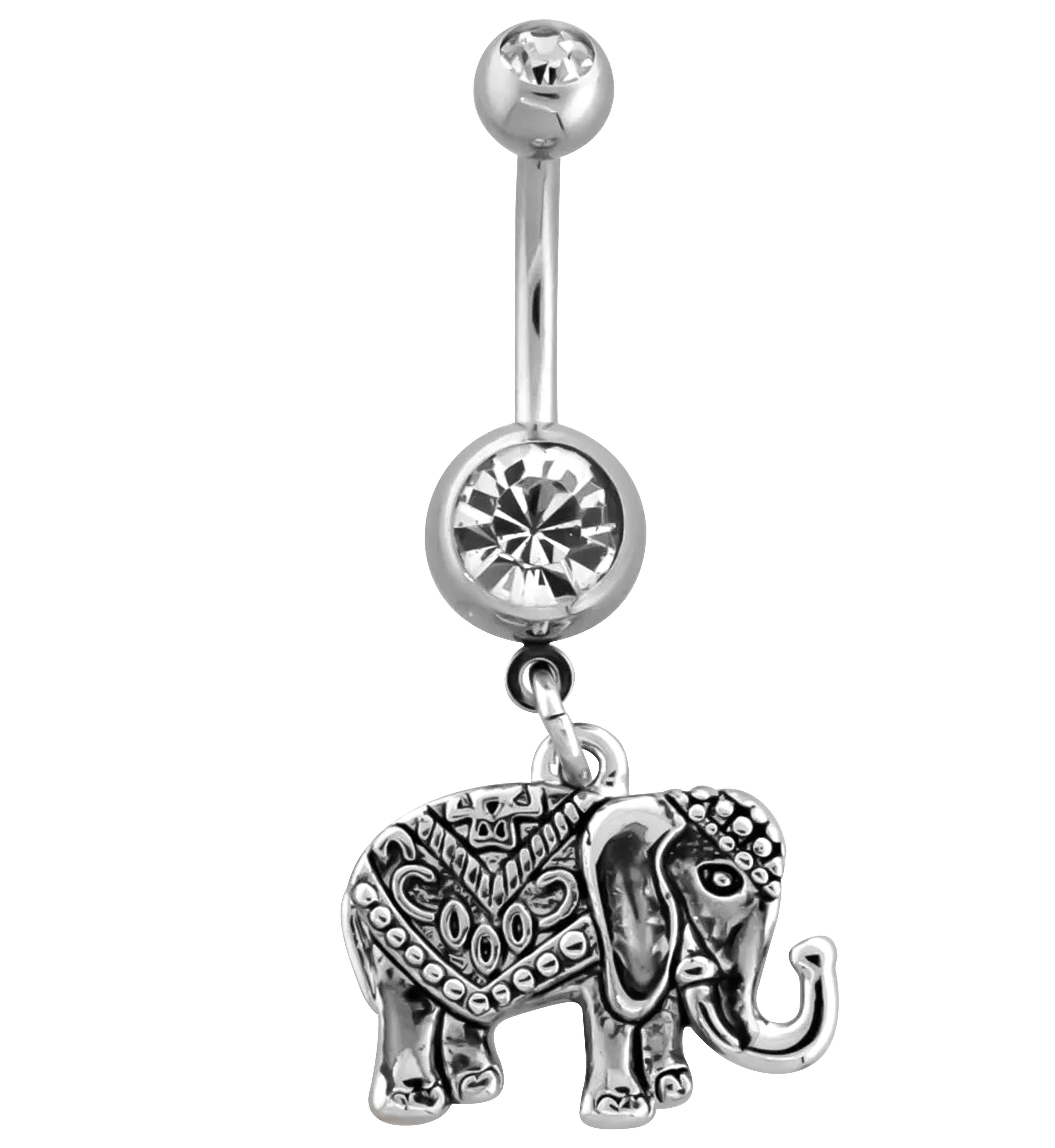 Decorated Elephant Dangle Stainless Steel Belly Button Ring ...