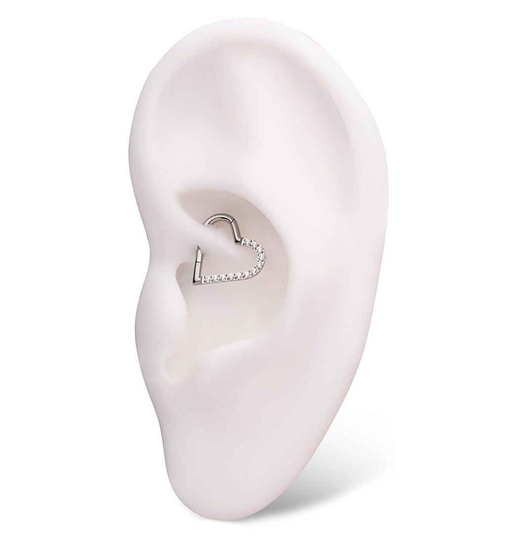 Divided Heart Clear CZ Titanium Hinged Segment Ring | UrbanBodyJewelry.com