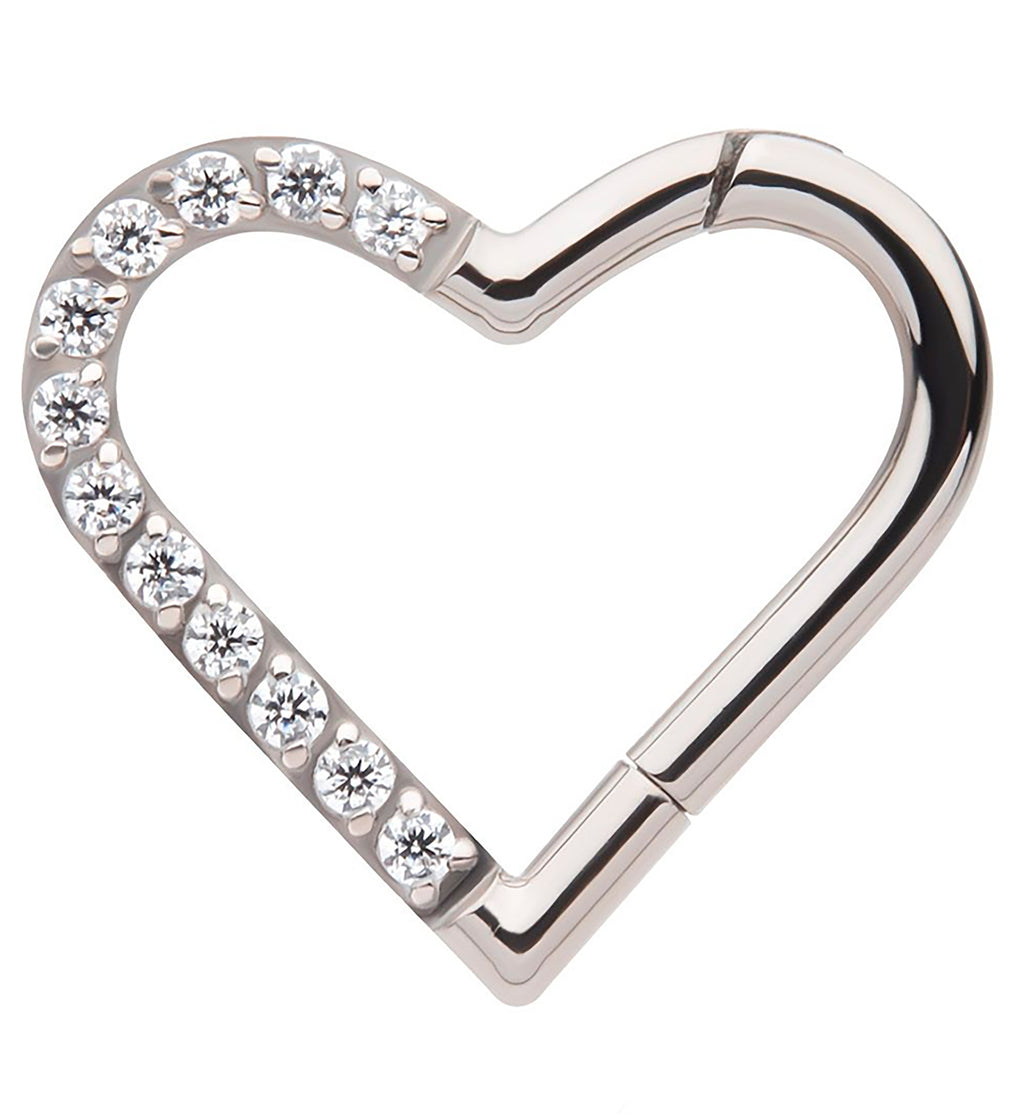 Divided Heart Clear CZ Titanium Hinged Segment Ring | UrbanBodyJewelry.com